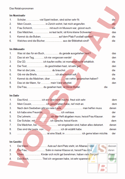 Arbeitsblatt: Relativpronomen - Deutsch - Grammatik