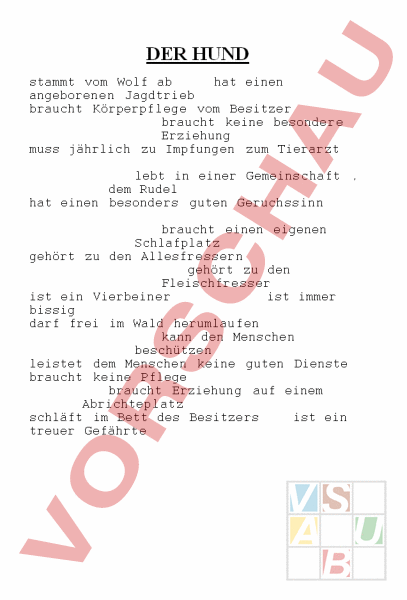 Arbeitsblatt: Der Hund - Deutsch - Gemischte Themen Arbeitsblatt: Der Hund - Deutsch - Gemischte Themen