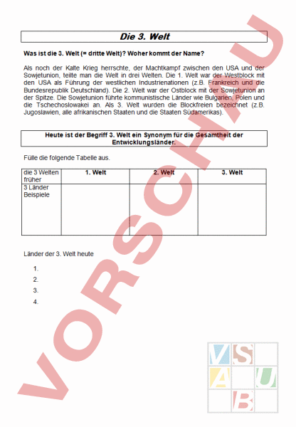 Arbeitsblatt: Definition 3. Welt - Geographie - Gemischte Themen