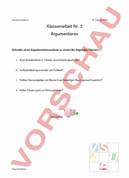 Arbeitsblatt: Argumentation - Deutsch - Texte schreiben Arbeitsblatt: Argumentation - Deutsch - Texte schreiben