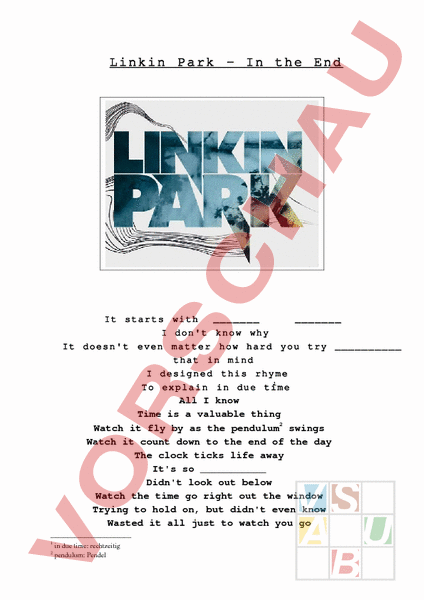 Arbeitsblatt: Song In the End (Linkin Park) - Englisch - Wortschatz