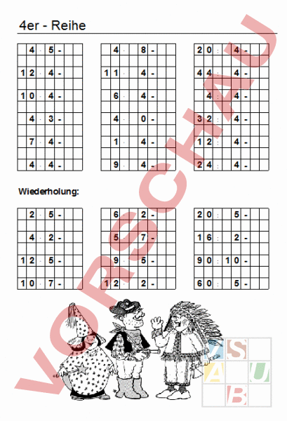 Arbeitsblatt: Test 4er Reihe - Mathematik - Multiplikation