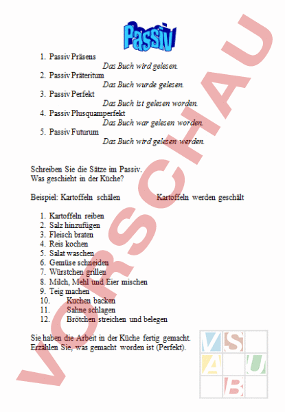 Arbeitsblatt: Passiv - Deutsch - Grammatik
