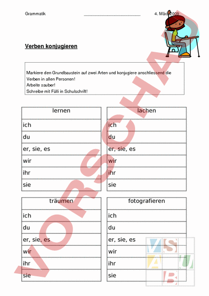 Arbeitsblatt: Verben konjugieren - Deutsch - Grammatik