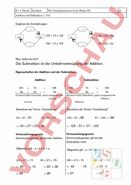 Arbeitsblatt: Addition und Subtraktion - Mathematik - Addition