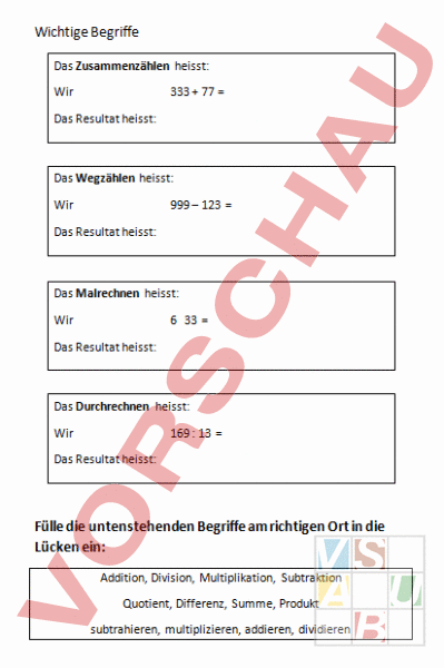 Arbeitsblatt: Wichtige Begriffe - Mathematik - Anderes Thema