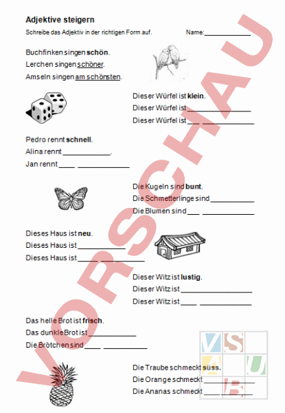 Arbeitsblatt: Adjektive steigern - Deutsch - Grammatik