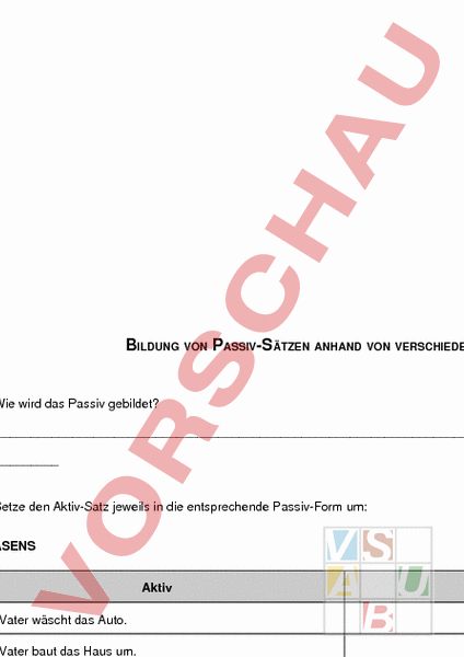 Arbeitsblatt: Passiv - Übungsblatt mit Zeitformen - Deutsch - Grammatik