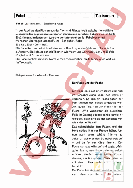 Arbeitsblatt: Textsorte Fabel - Deutsch - Anderes Thema