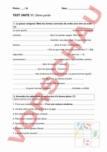 Arbeitsblatt: Unité 11 (2ième partie) - Französisch - Grammatik