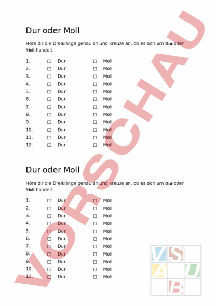 Arbeitsblatt: Dur und Moll - Musik - Musiktheorie / Noten