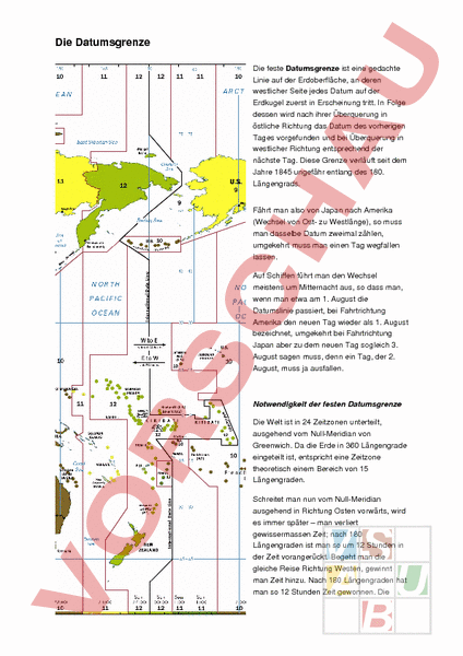 Arbeitsblatt: Datumsgrenze Infos - Geographie - Kartographie / Gradnetz