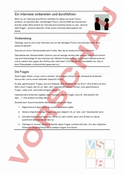 Arbeitsblatt: Interview - Deutsch - Gespräche