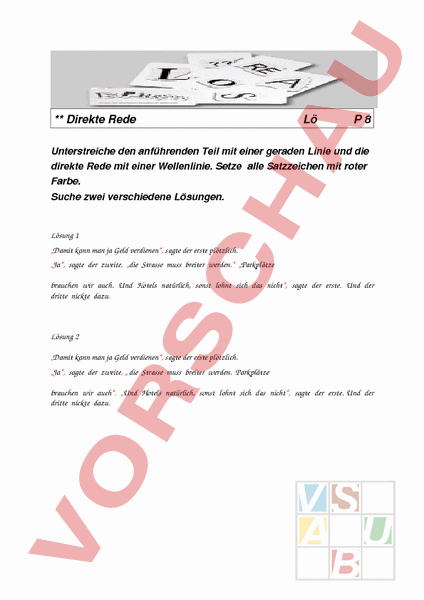 Arbeitsblatt: Rep Grammatik 5/6 direkte Rede 2 Lö - Deutsch - Grammatik