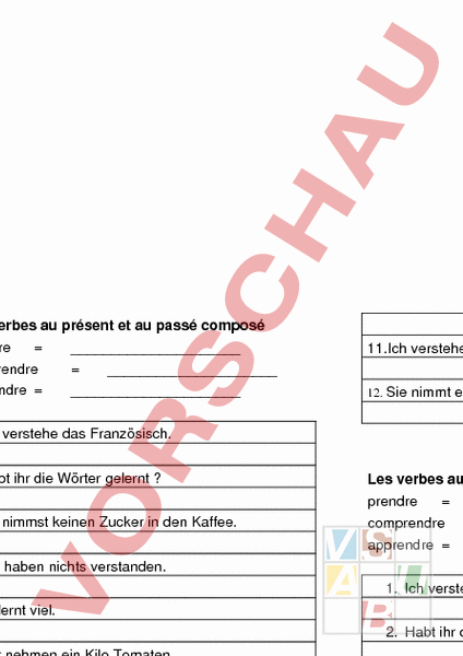 Arbeitsblatt: prendre, apprendre, comprendre - Französisch ...