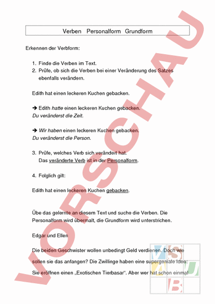 Arbeitsblatt: Verbformen - Deutsch - Grammatik