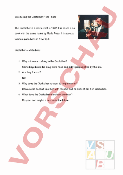 Arbeitsblatt: Introducing the Godfather - Englisch - Lesen / Literatur