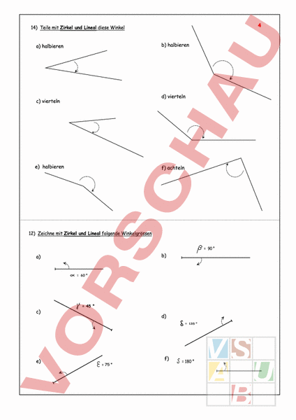 Arbeitsblatt: Winkel - Geometrie - Winkel