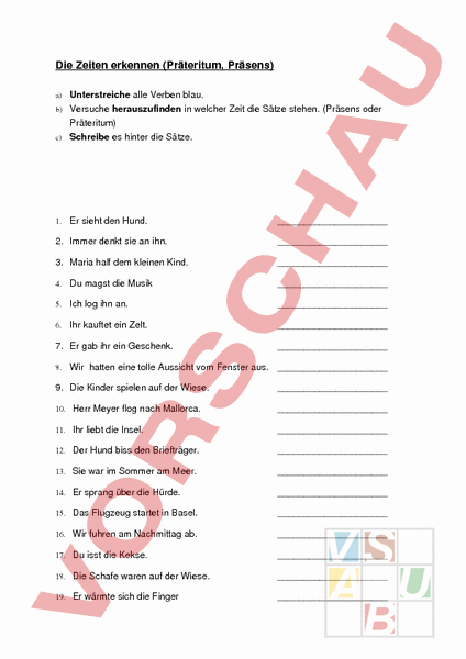 Arbeitsblatt: Präsens-Präteritum - Deutsch - Grammatik