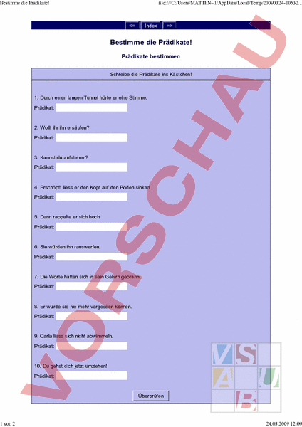 Arbeitsblatt: Prädikat bestimmen - Deutsch - Grammatik