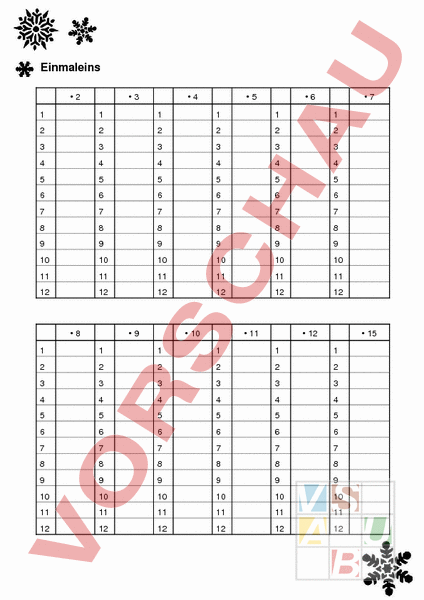 Arbeitsblatt: Einmaleins Reihen 2-12 - Mathematik - Multiplikation