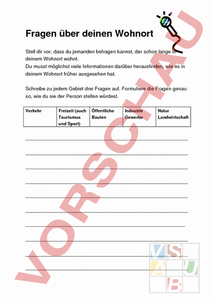 Arbeitsblatt: Fragen zu Veränderungen des Wohnorts suchen - Geographie ...