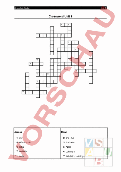 Arbeitsblatt: Crossword Unit 1 - Englisch - Wortschatz