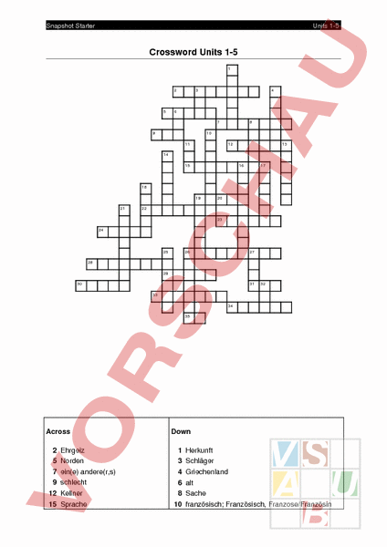 Arbeitsblatt: Crossword Units 1-5 - Englisch - Wortschatz