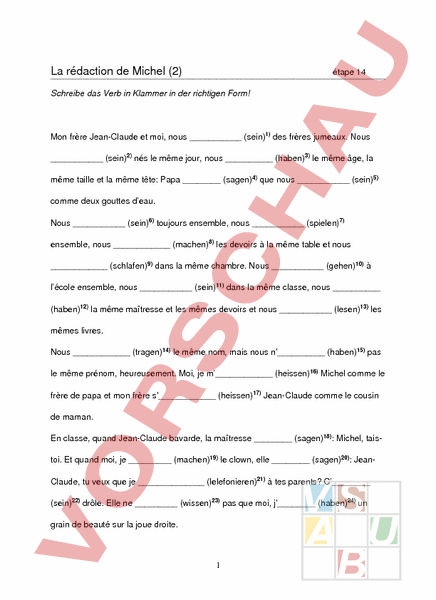 Arbeitsblatt: Das Verb in der NOUS-Form - Französisch - Grammatik