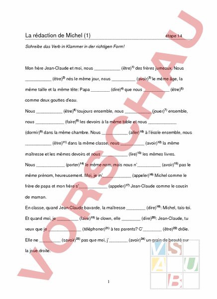 Arbeitsblatt: Das Verb in der NOUS-Form - Französisch - Grammatik