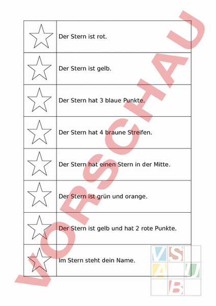 Arbeitsblatt: Sterne anmalen - Deutsch - Erstlesen
