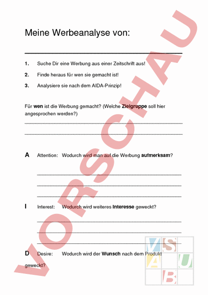 Arbeitsblatt: Werbung analysieren - Lebenskunde - Kommunikation / Medien