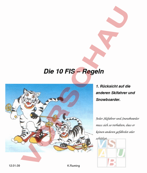 Arbeitsblatt: Fis Regeln - Bewegung / Sport - Anderes Thema