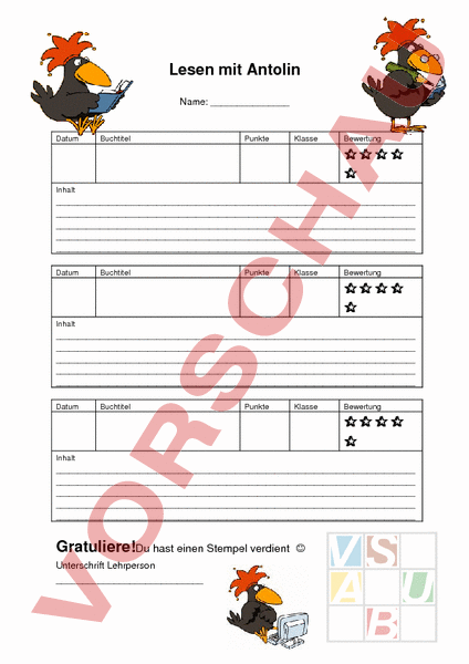 Arbeitsblatt: Lesen mit Antolin - Deutsch - Leseförderung / Literatur