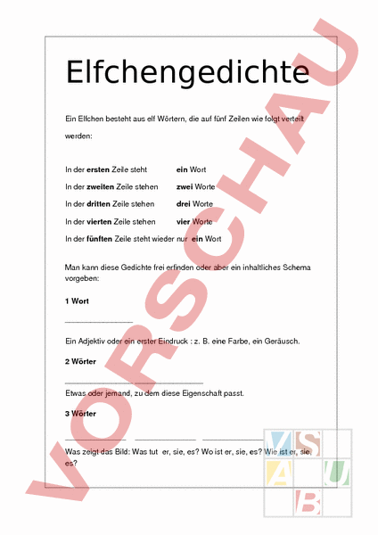 Arbeitsblatt: Elfchen - Deutsch - Texte schreiben