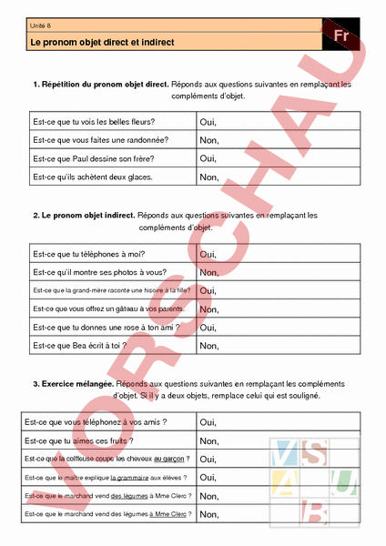 Arbeitsblatt: evol 7, unité 8, pronom objet direct et indirect ...