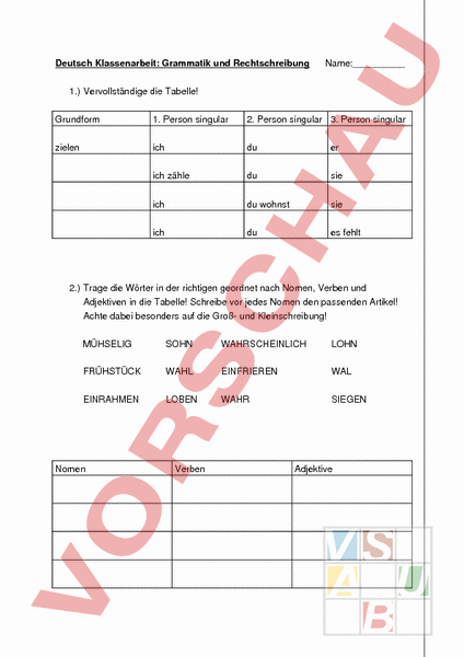 Arbeitsblatt: Dehnungs H - Deutsch - Grammatik