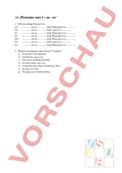 Arbeitsblatt: Pronomen - Englisch - Grammatik