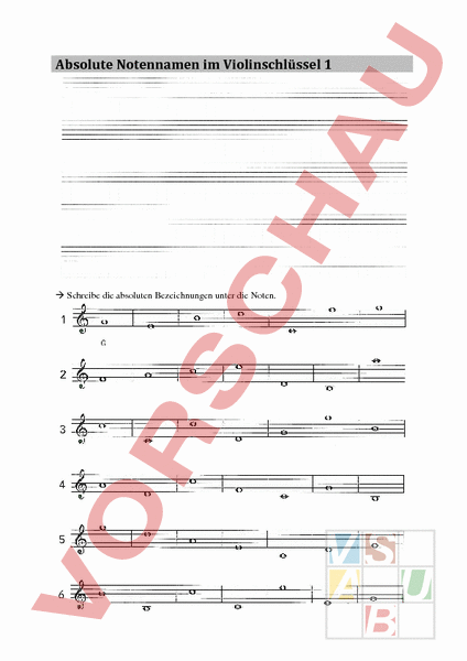 Arbeitsblatt: Übung absol. Tonnamen - Musik - Musiktheorie / Noten