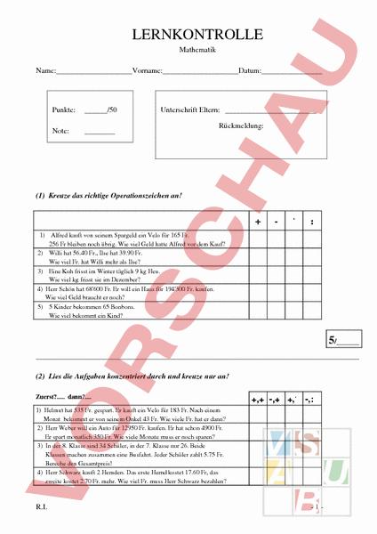 Arbeitsblatt: Mathetest - Mathematik - Repetition