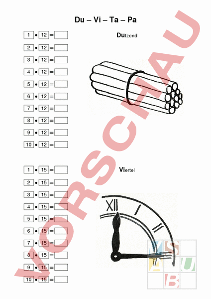 Arbeitsblatt: 12-er- und 15-er-Reihe - Mathematik - Multiplikation