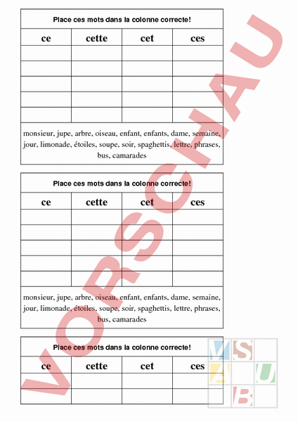 Arbeitsblatt: ce, cette, ces unite 17 - Französisch - Grammatik