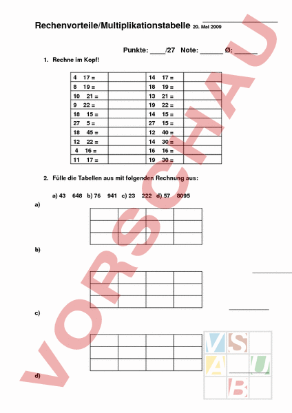 Arbeitsblatt: Test Multiplikationstabelle - Mathematik - Gemischte Themen