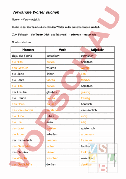 Arbeitsblatt: Verwandte Wörter suchen - Deutsch - Wortschatz