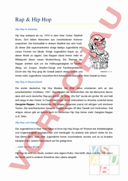 Arbeitsblatt: Hip Hop - Musik - Anderes Thema