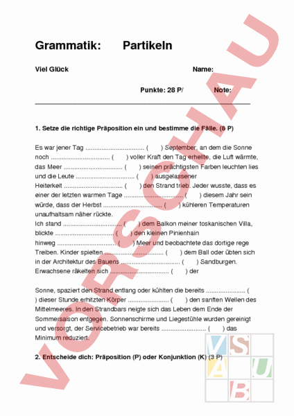 Arbeitsblatt: Partikeln - Deutsch - Grammatik