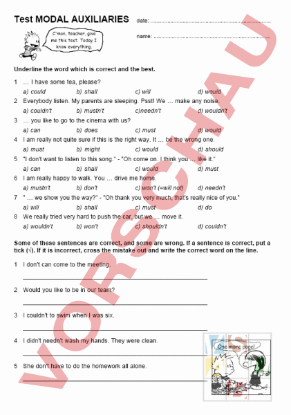 Arbeitsblatt: Test Modal Auxiliaries - Englisch - Gemischte Themen