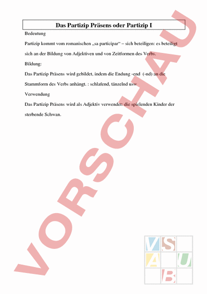Arbeitsblatt: Partizip Präsens - Deutsch - Grammatik