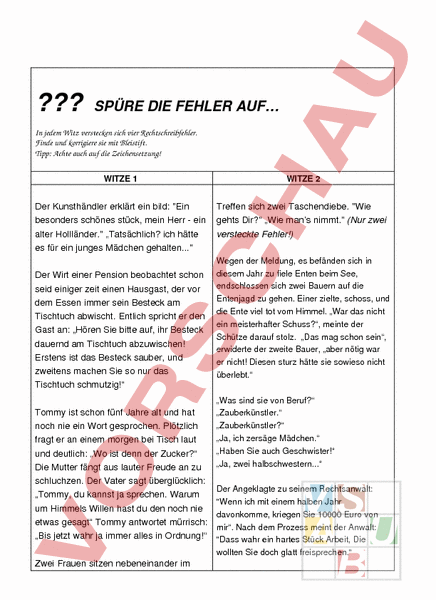 Arbeitsblatt: Finde die Fehler - Deutsch - Rechtschreibung