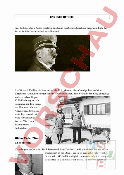Arbeitsblatt: Hitlers Ende - Geschichte - Neuzeit